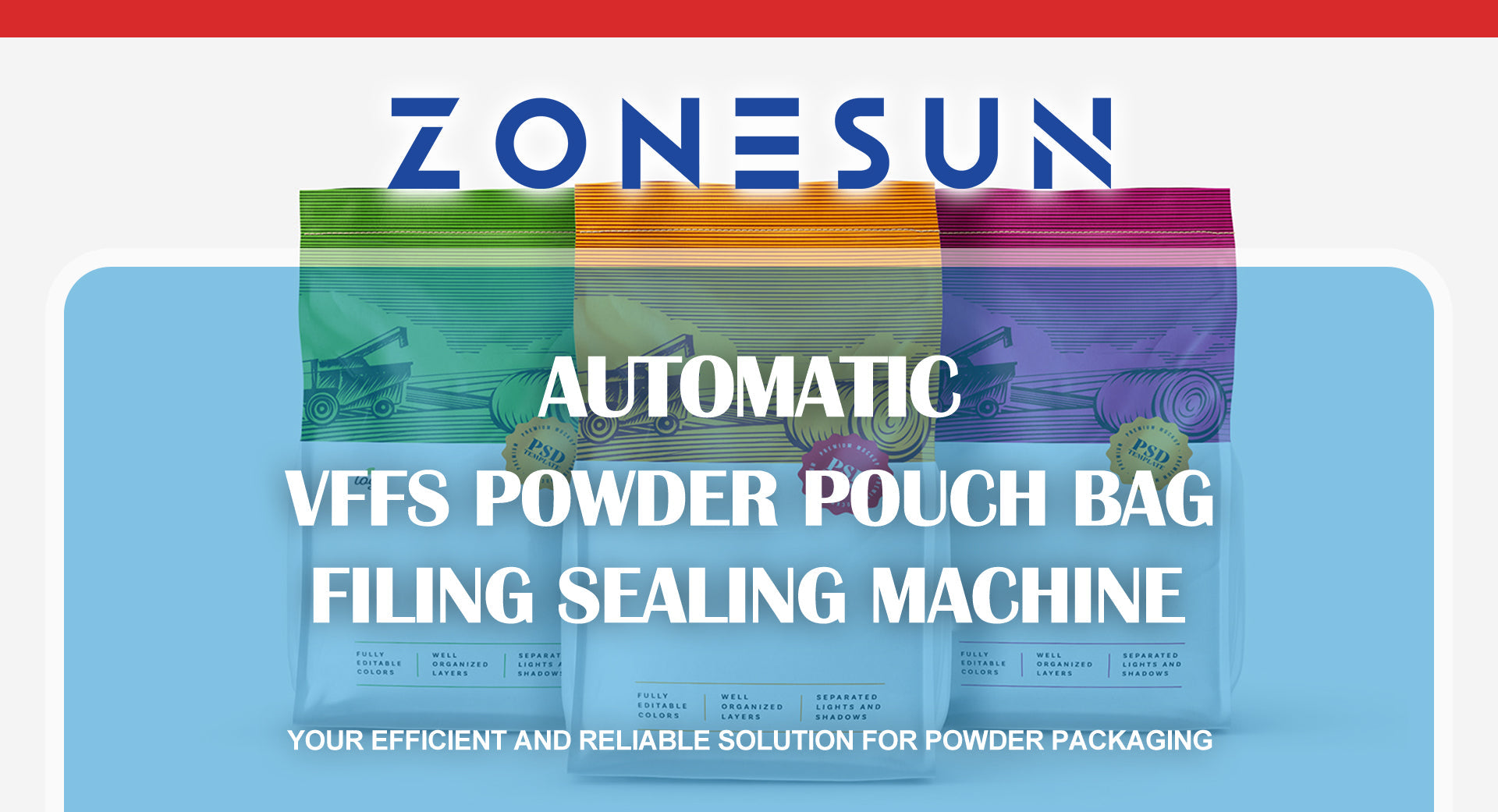 ZONESUN ZS-FS420F Automatic VFFS Powder Pouch Bag Filing Sealing Machi